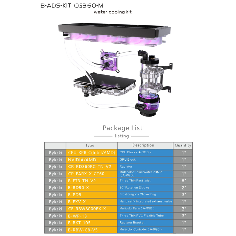 Computer Water Cooling Set For PC Case Bykski Split Type Rigid/Soft Tube Water Cooling Set CPU ...