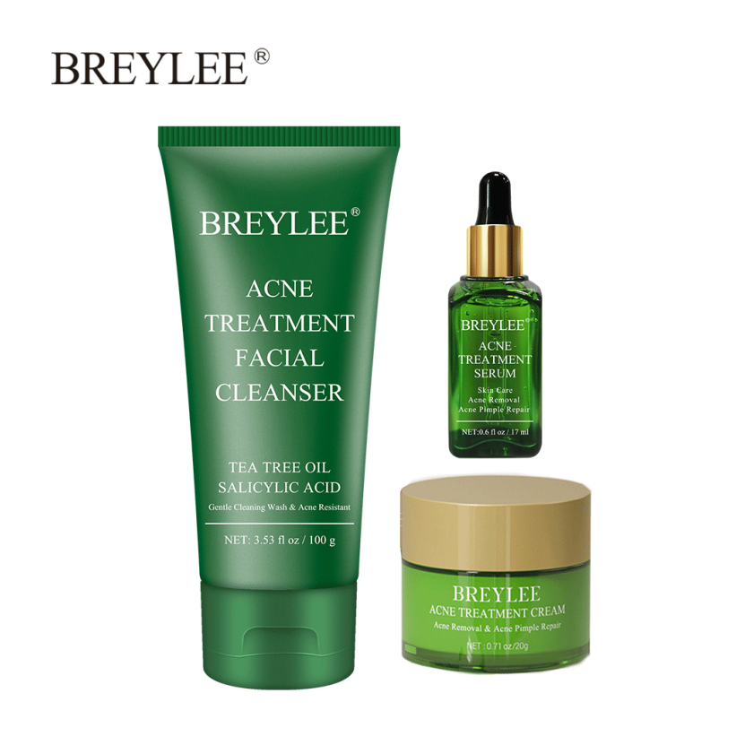 Breylee acne treatment 3-piece set(facial cleanser,serum ,cream)，antibacterial and anti ...