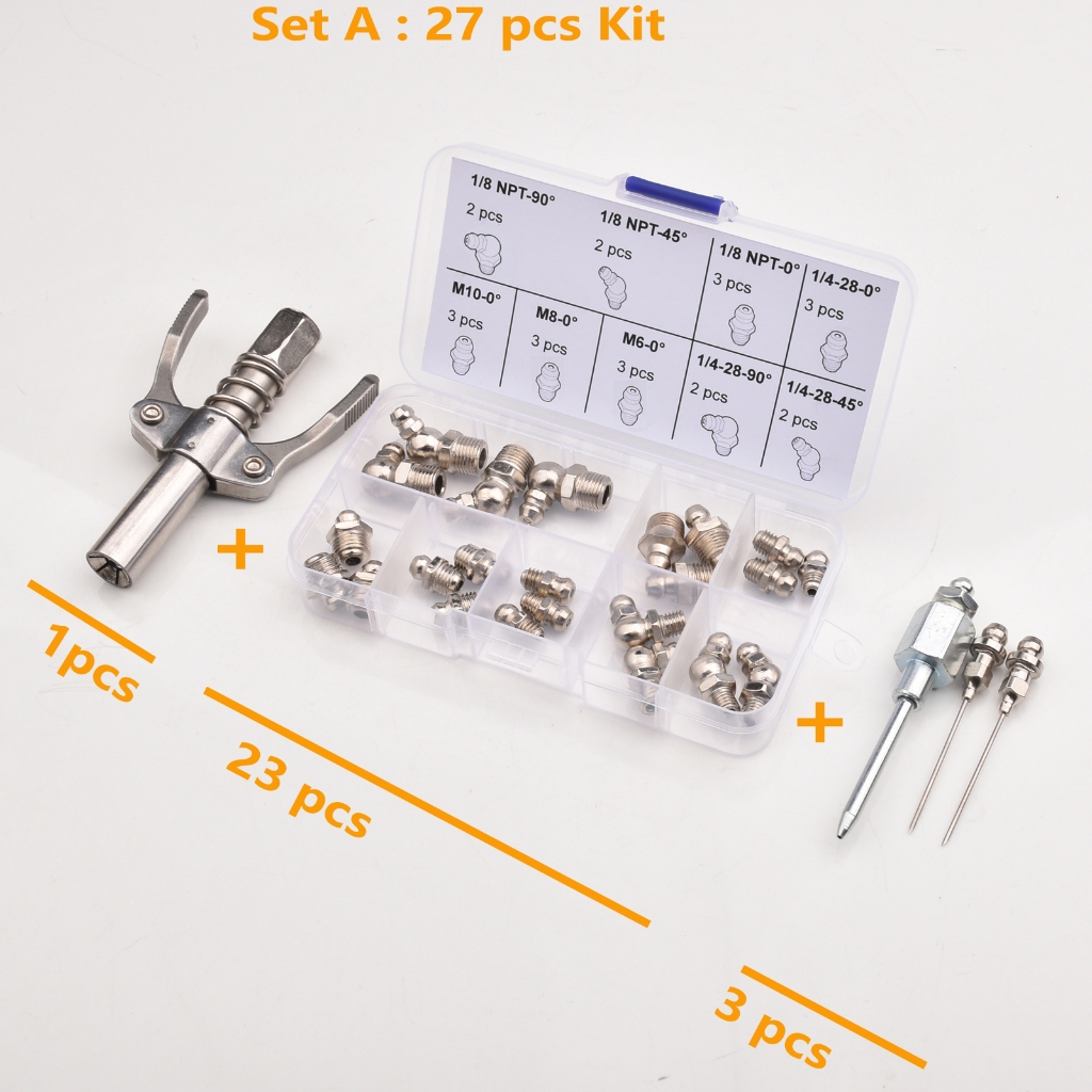 Needle Nose Grease Gun Head Heavy-Duty Grease Gun Coupler Kit Hige ...