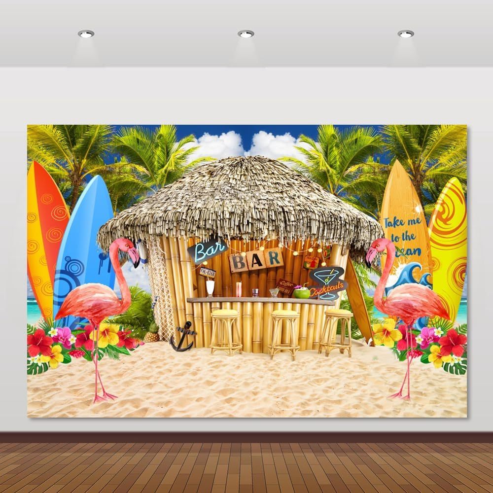 Beach bar background tropical flamingo palm tree summer seaside ...