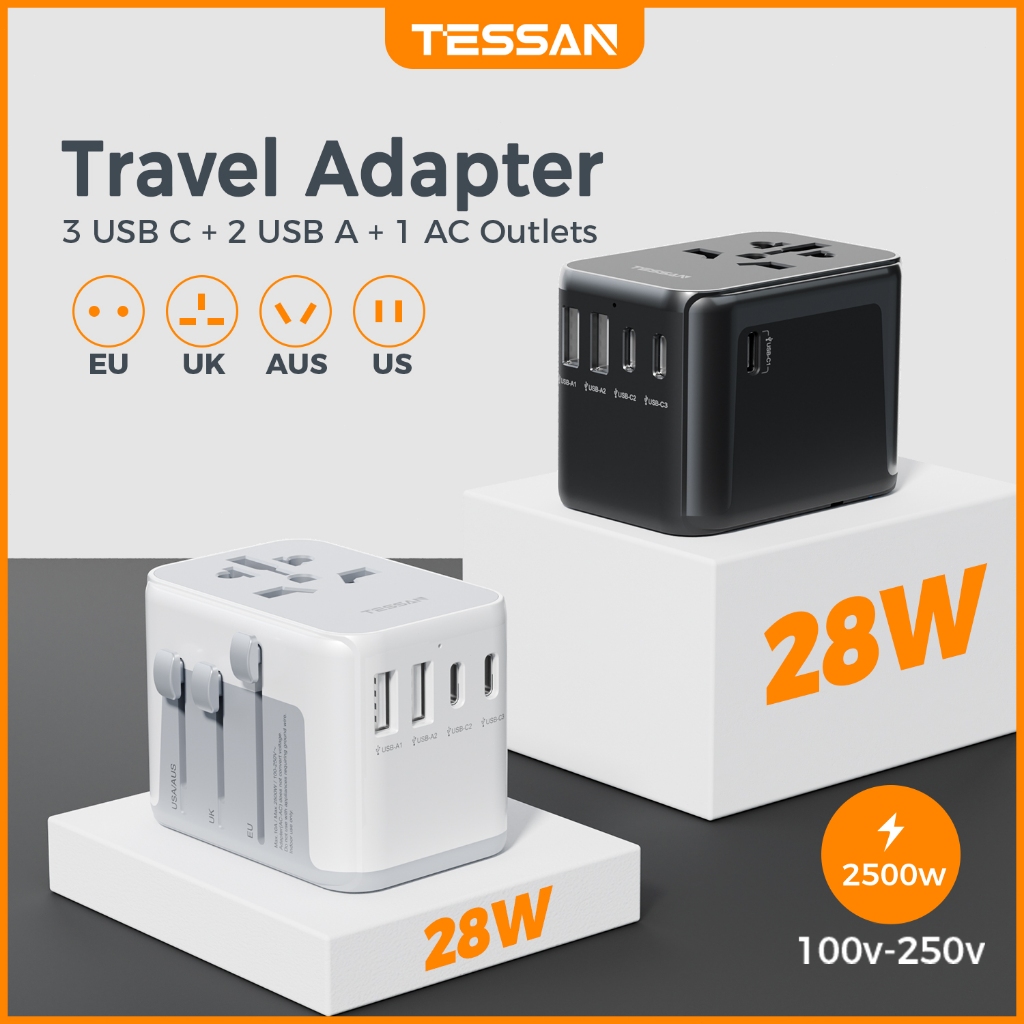 TESSAN Universal Travel Adapter with USB+Type C,Charger Plug Adaptor ...