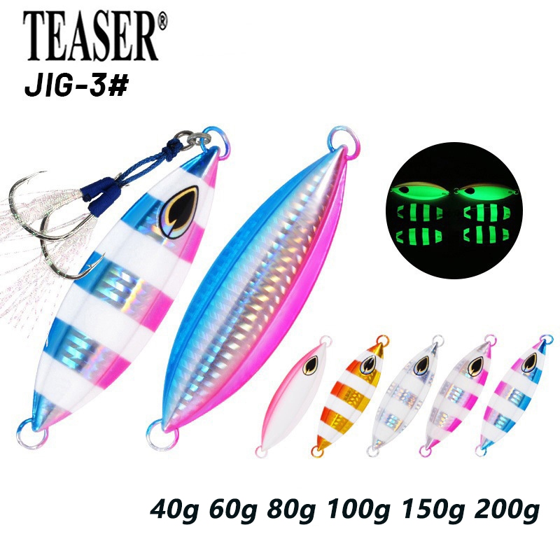 TEASER【J3】40g 60g 80g 100g 150g 200g Slow Metal Jigging Lure Saltwater Fishing Lure Casting Jigs ...