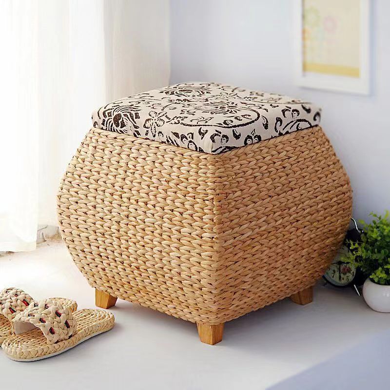 Paper Rattan Storage Stool Shoe-changing Stool Storage Stool with Lid ...