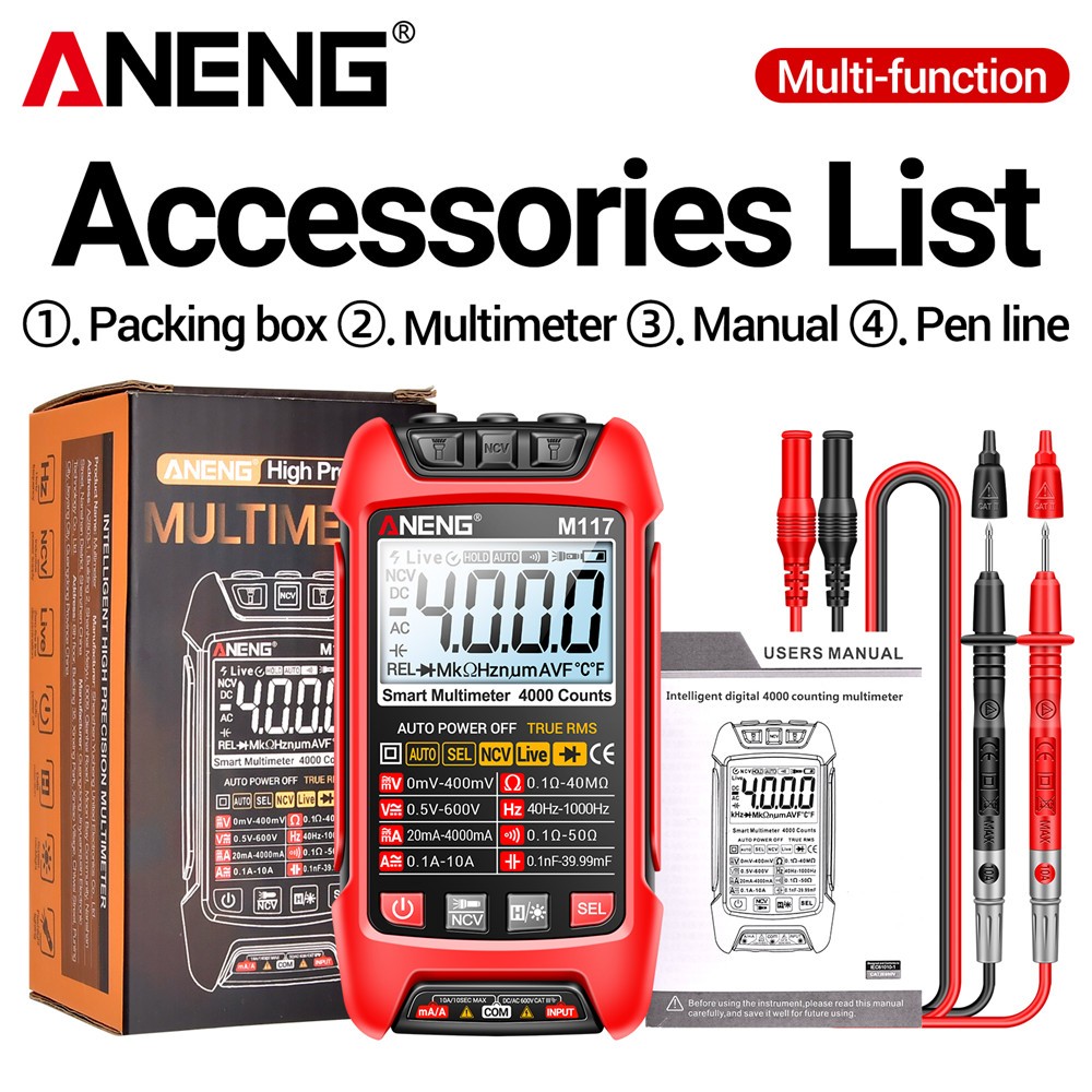 ANENG M117 Multimeter Smart Digital 4000-Count AC/DC Current Voltage ...