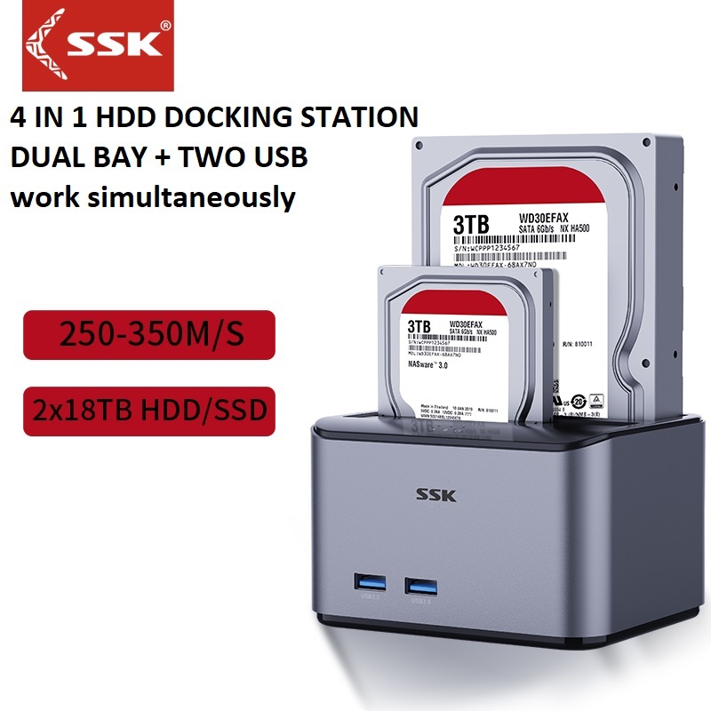 SSK Dual Bay SATA HDD Docking Station USB3.0 SATA HDD Docking External ...