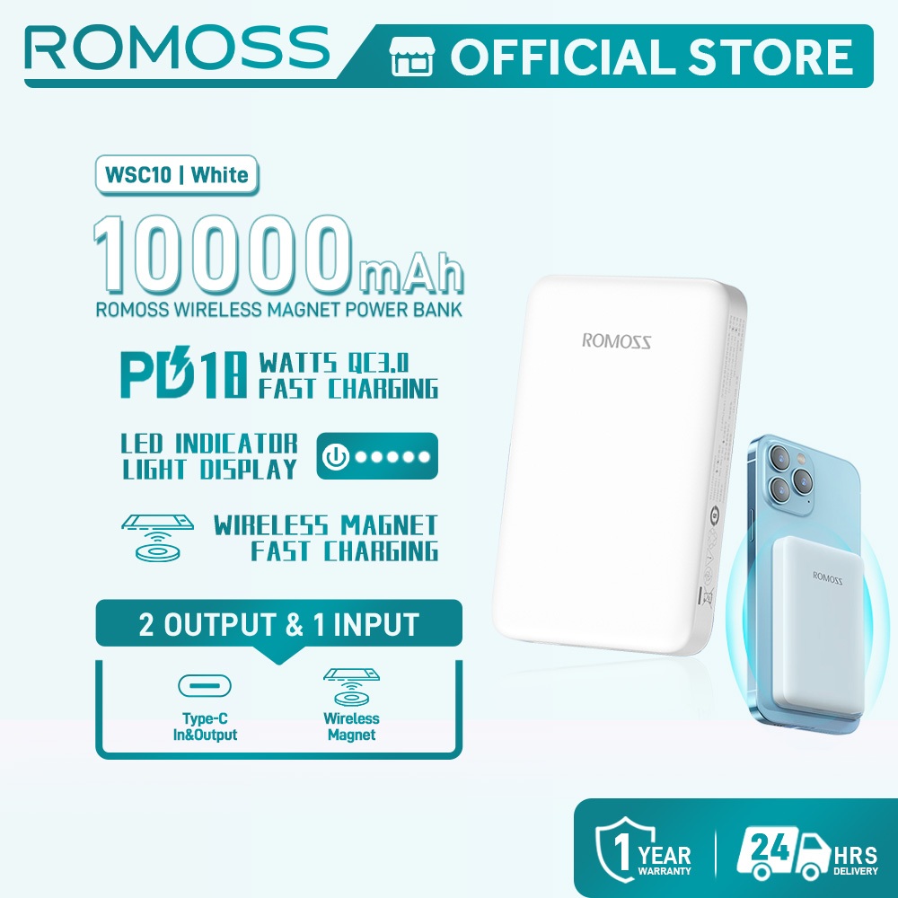 Romoss Wsc10 10000mah Pd18w Wireless Fast Charging Slim Magnetic Type-C ...