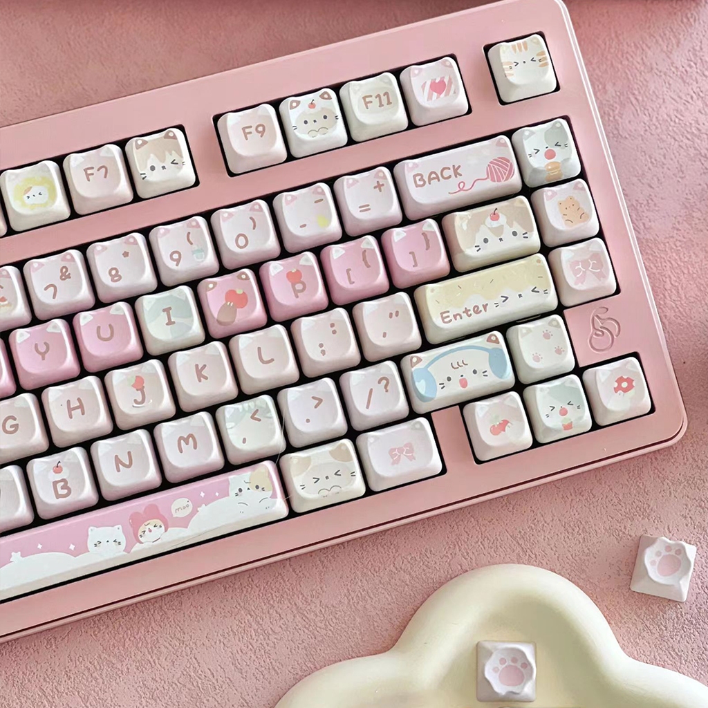 Pink Cat Head Theme Keycaps MAO Profile Five Sides Sublimation Side ...