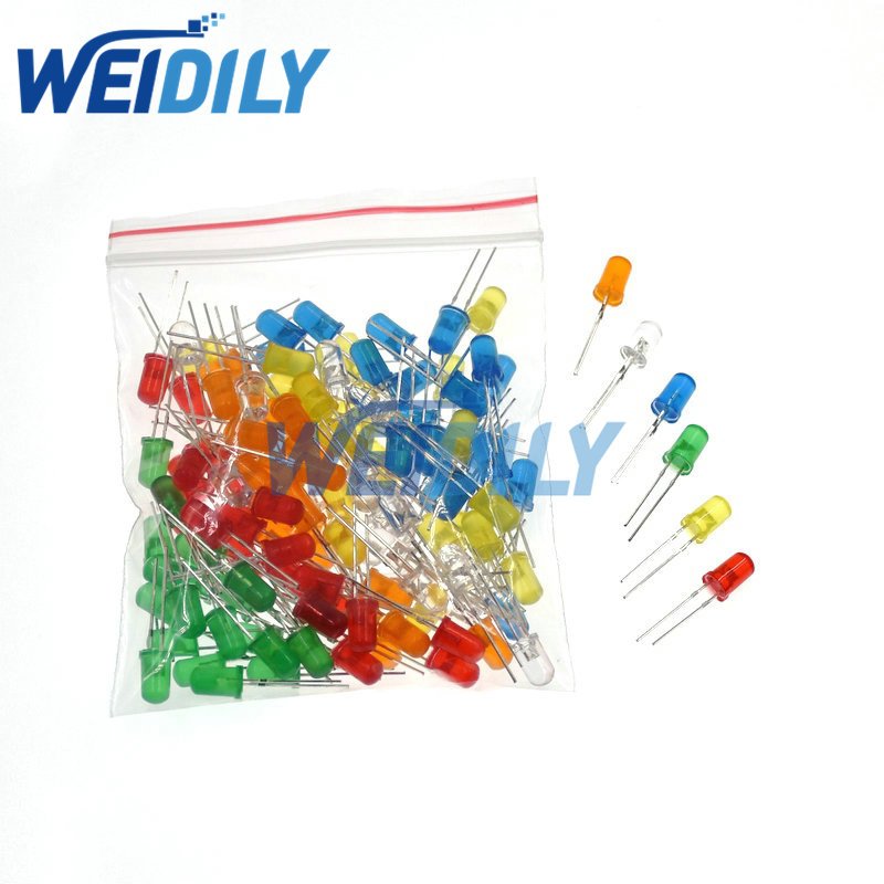 120PCS 5mm LED Light Assorted Kit DIY LEDs Set White Yellow Red Green Blue Orange Led Diode Kit ...