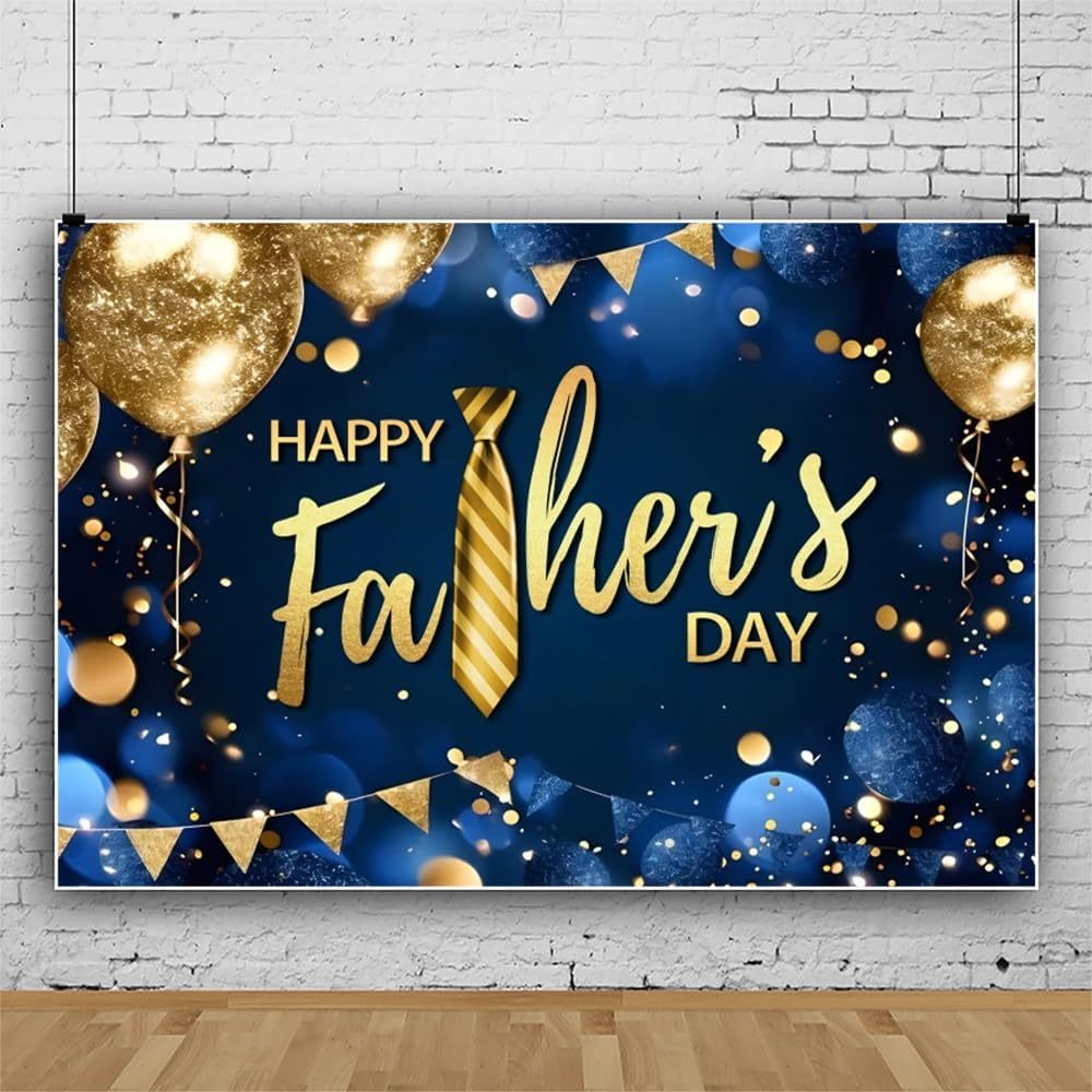 Father's Day Backdrop Blue Gold Glitter Balloons Black Tuxedo Suit Gold ...