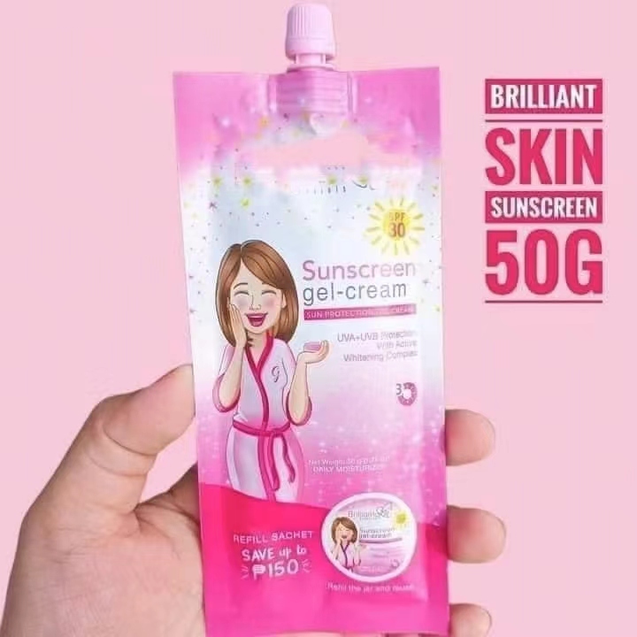 COD Brilliant Skin Whitening Sunscreen Sunblock Sachet 50g BIG | Gel ...