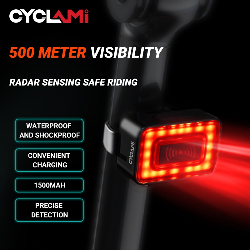 CYCLAMI Radar Tail Light Bicycle Brake Sensing Lamp Saddle Seatpost Ebike Waterproof LED ...