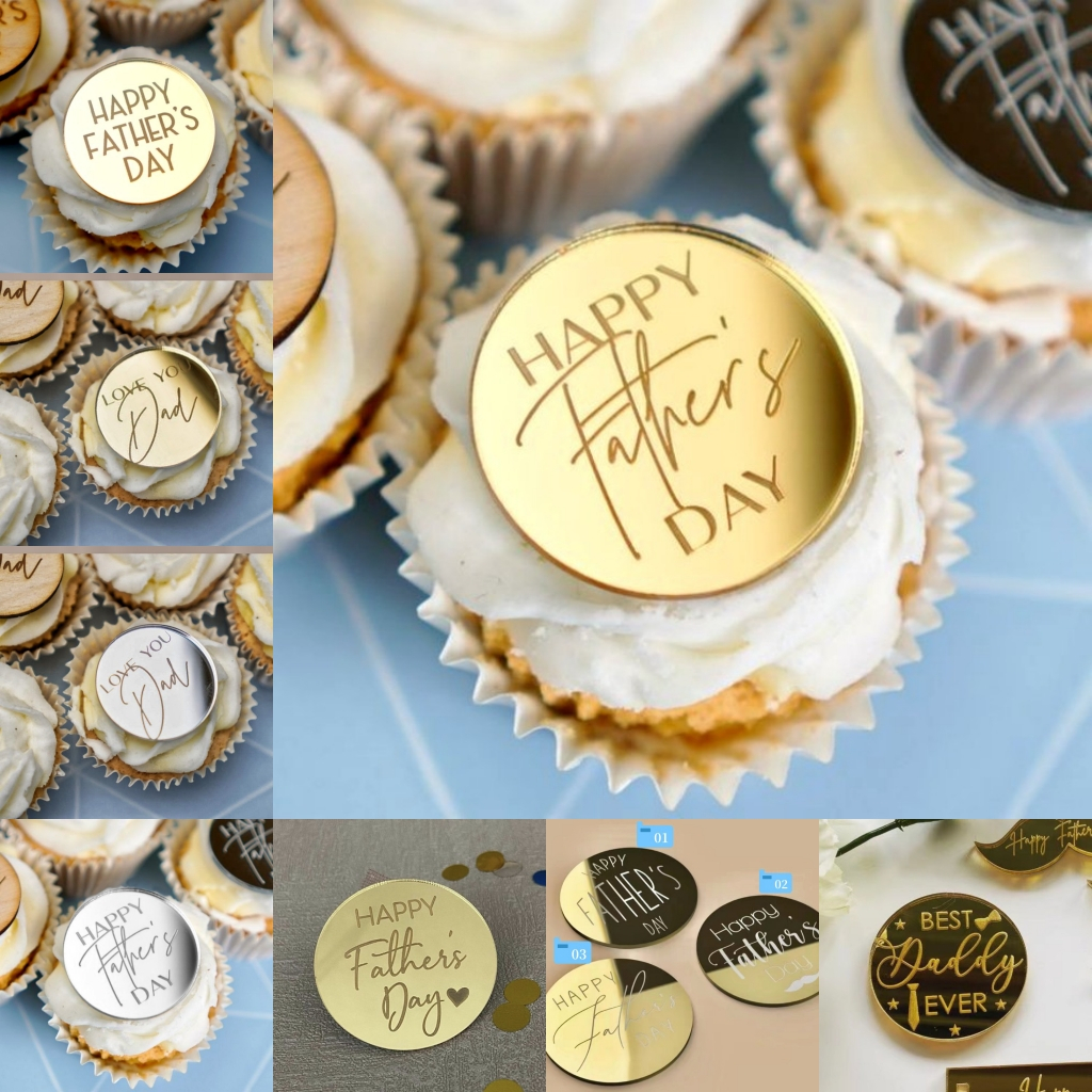 12 Pieces Happy Father's Day Cupcake Toppers, Acrylic Round Mirror ...