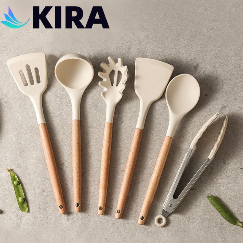 KIRA 3/6PCS Beige Silicone Kitchen Utensils Set Kitchenwares Non Stick ...