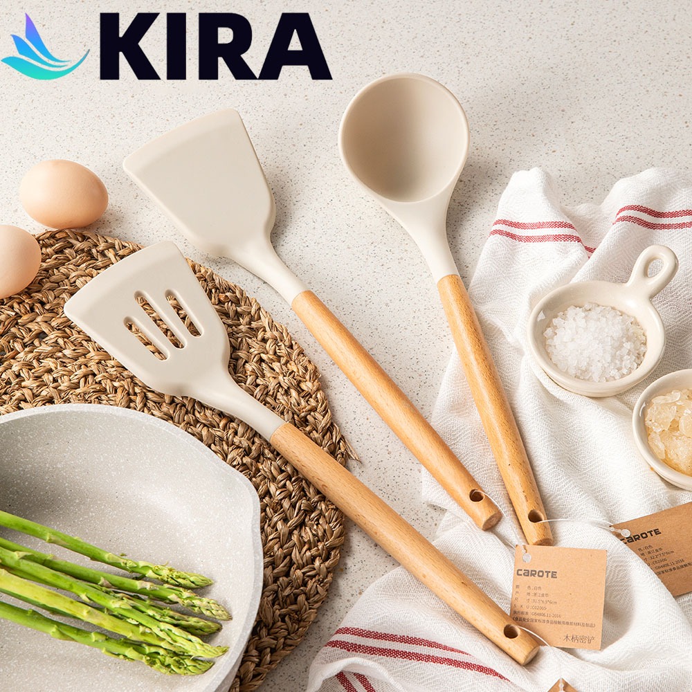 KIRA 3PCS Beige Silicone Kitchen Utensils Set Kitchenwares Non Stick ...