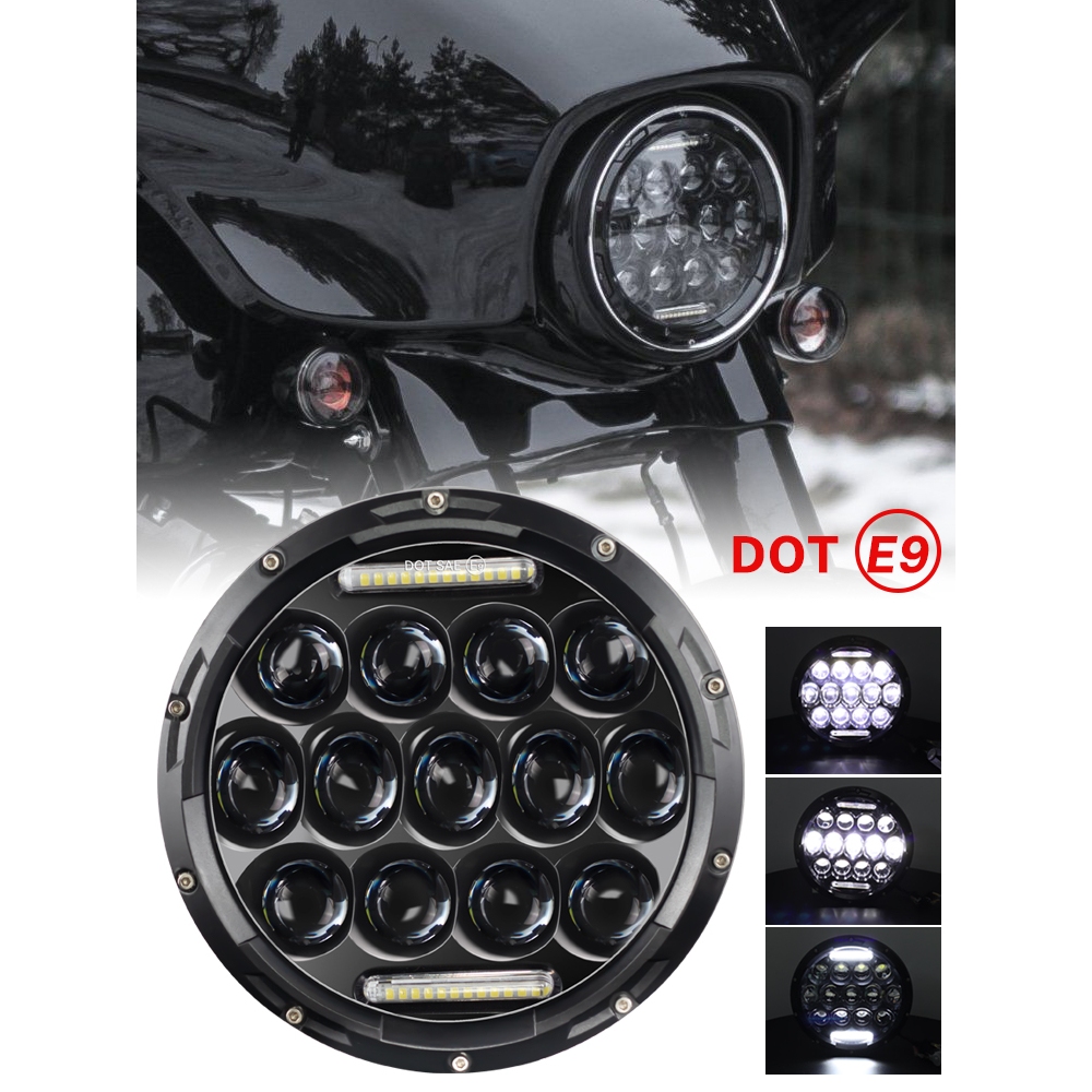 75W 7 Inch LED Headlight Motor 7" Round Head Lamp Headlamp For Harley ...