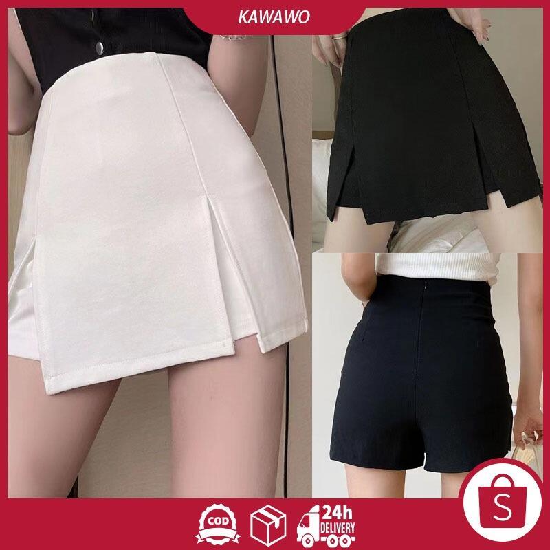 Korean Black White Women's Slit Skort Fashion Joker Split High Waist Skirt Shorts Fitted Palda ...