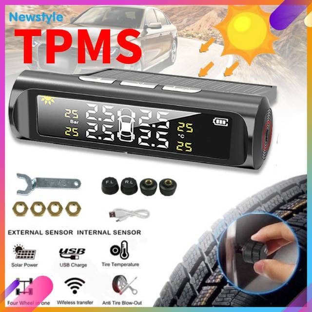 TPMS Tire Pressure Monitoring System Solar Car Pressure Auto Security Alarm System LCD Display ...