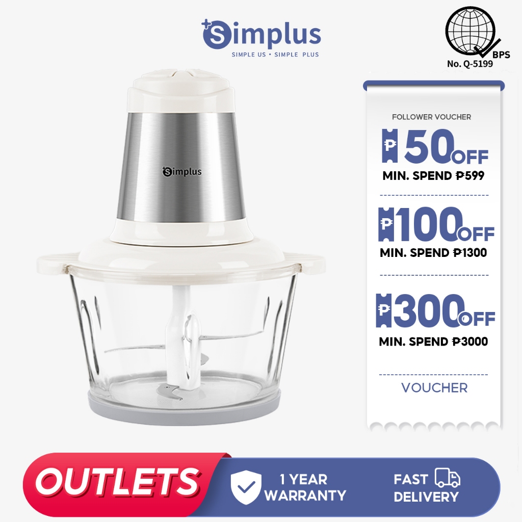 Simplus 2L Electric Meat Grinder Chopper and Blender Multifunctional Food Processor Stainless ...