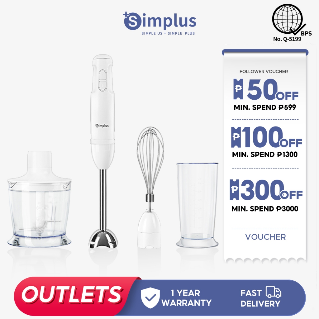Simplus 4 in 1 Hand Mixer Blender Immersion Blender Food Processor ...