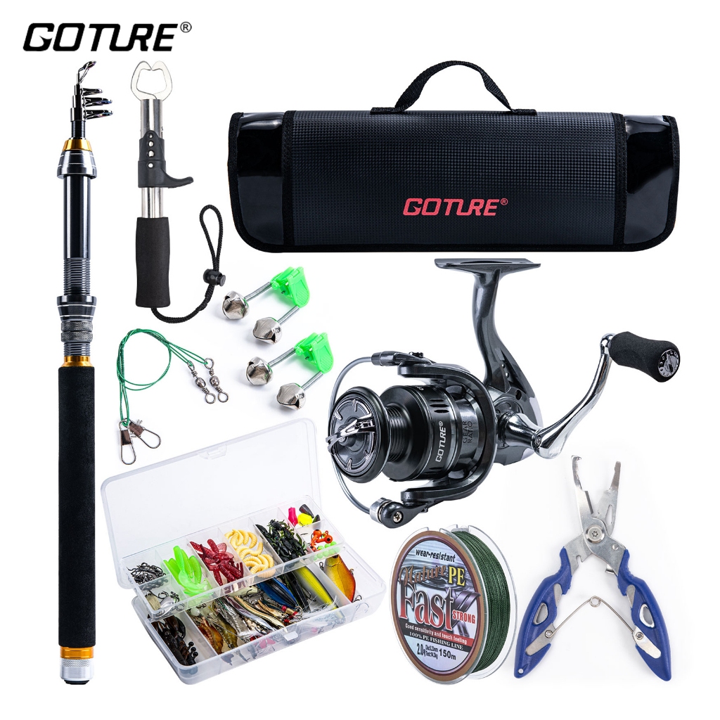 GOTURE Telesscopic Fishing Full Set Portable Spinning Fishing Rod Reel ...