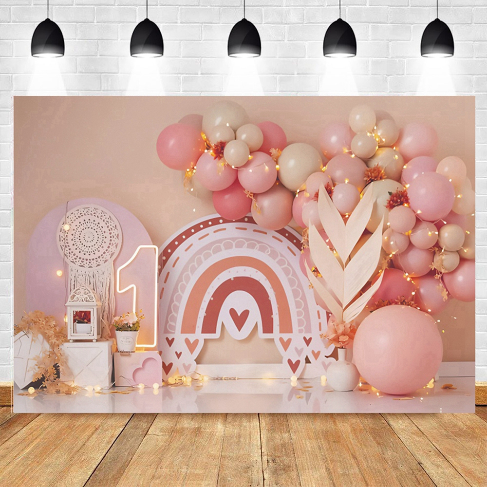 1st Birthday Party Photography Backdrops Pink Balloons Decoration ...