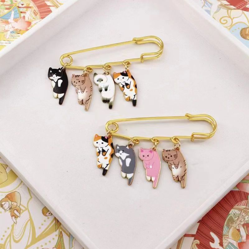 Metal Cute Black Cat Brooch Four Cats Safety Big Pin | Shopee Philippines