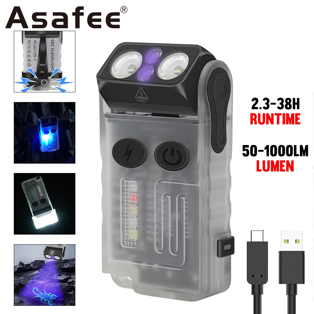Asafee V20-1 EDC LED Keychain Flashlight Purple UV Light 1000LM ...