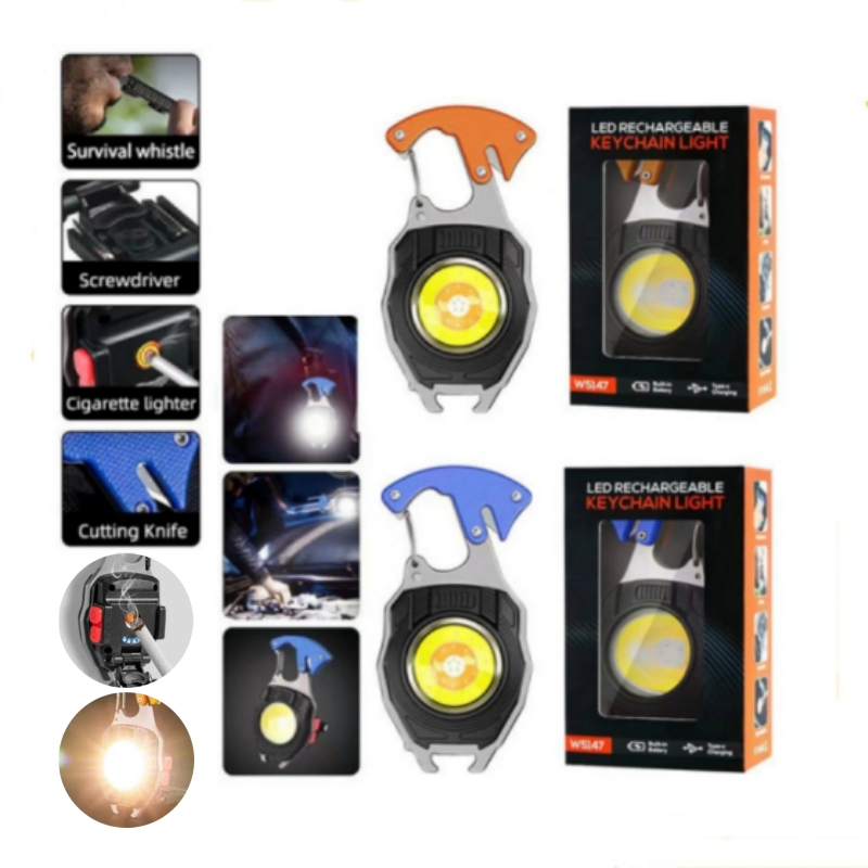 Portable Multifunction Work Light Keychain COB Strong Flashlight Mini Car Camping Rechargeable ...