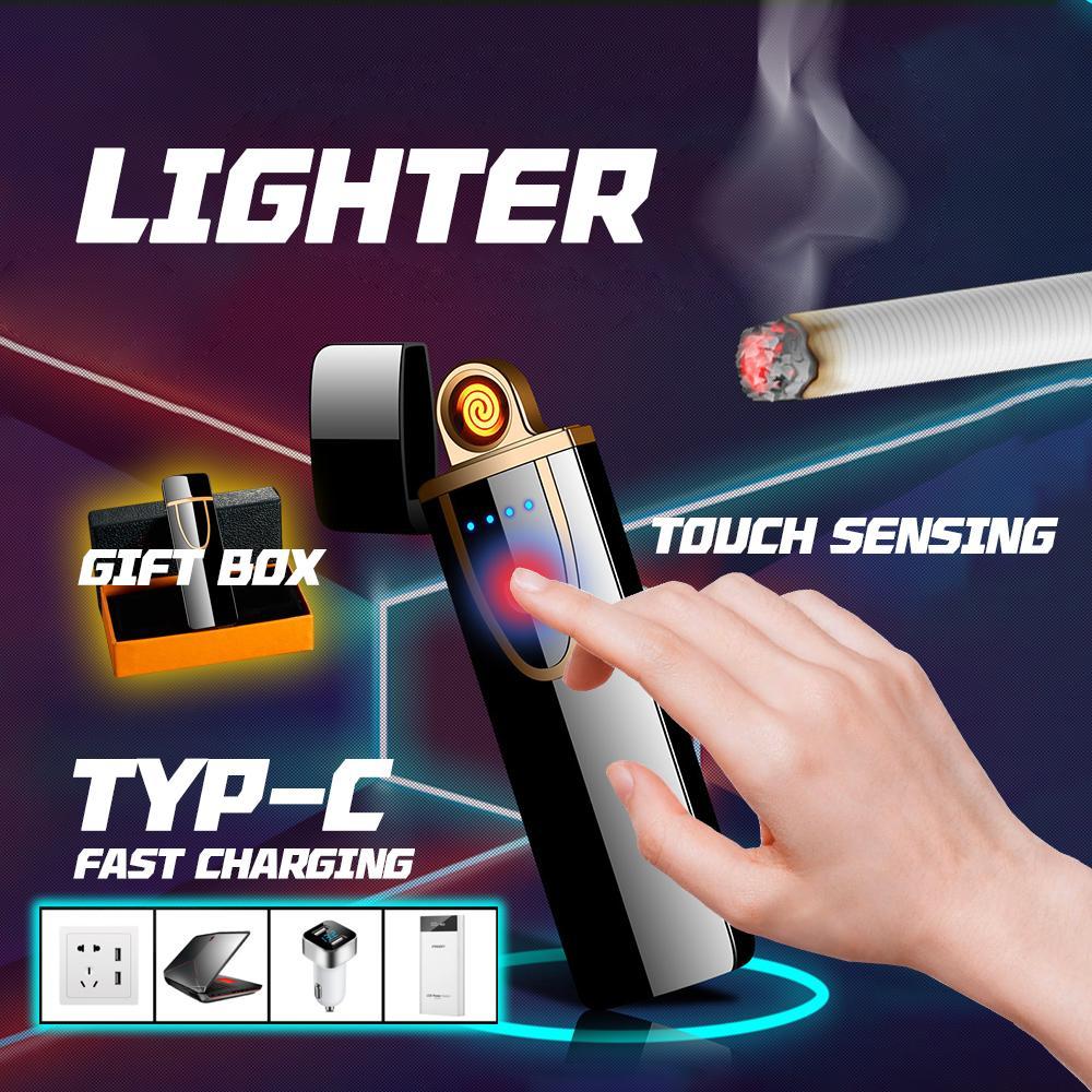 Usb Rechargeable lighter fingerprint Double-sided windproof coil ultra ...