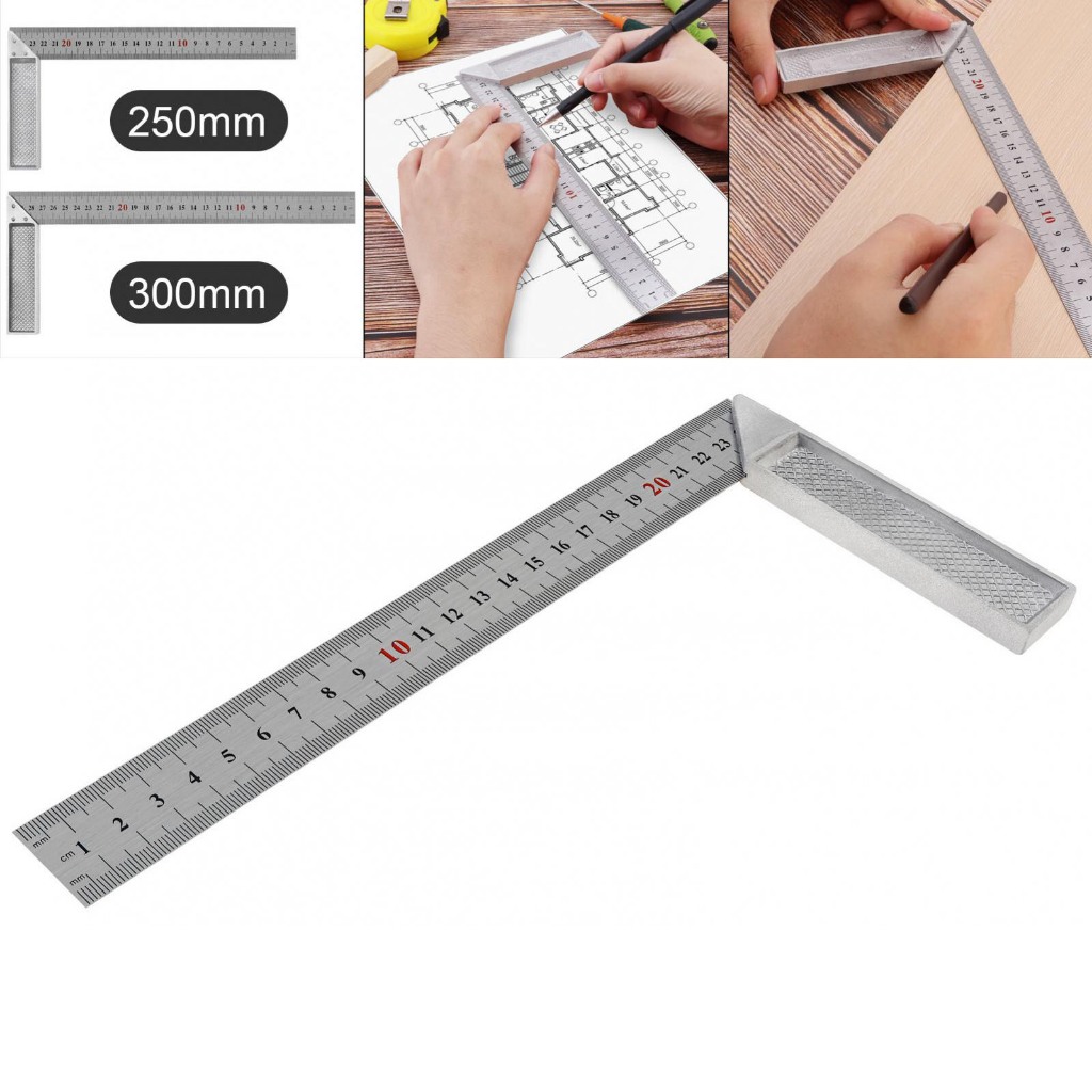 250mm / 300mm 90 Degree Stainless Steel L Square Ruler Woodworking ...
