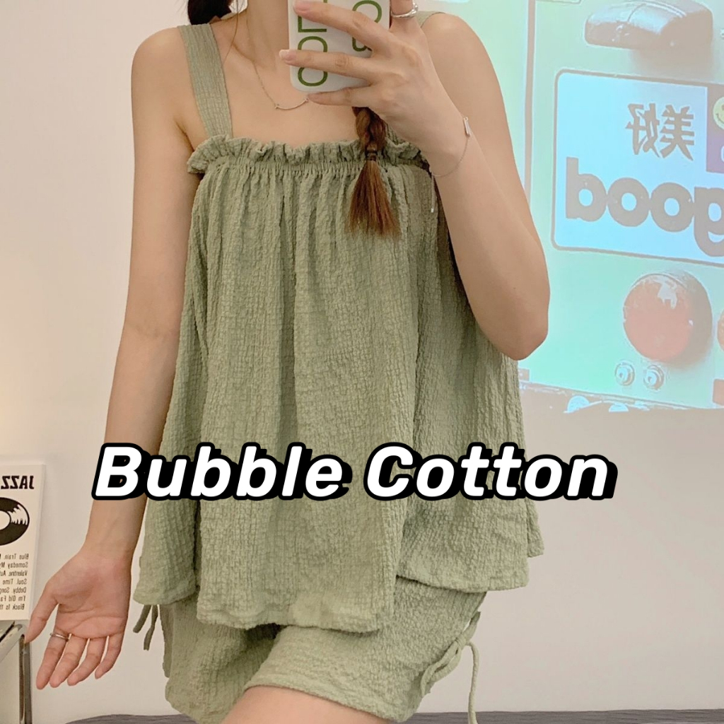 Bubble Cotton sleepwear for woman Comfortable Soft Sling+Shorts Simple ...