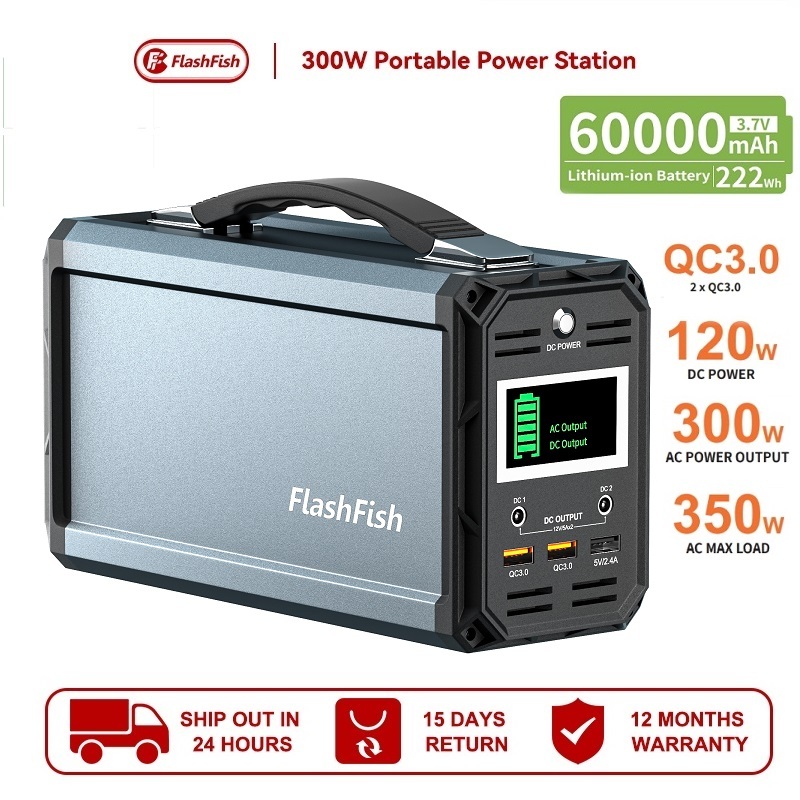 300W 222Wh | Flashfish 300W Portable Solar Power Genertor Power Station ...