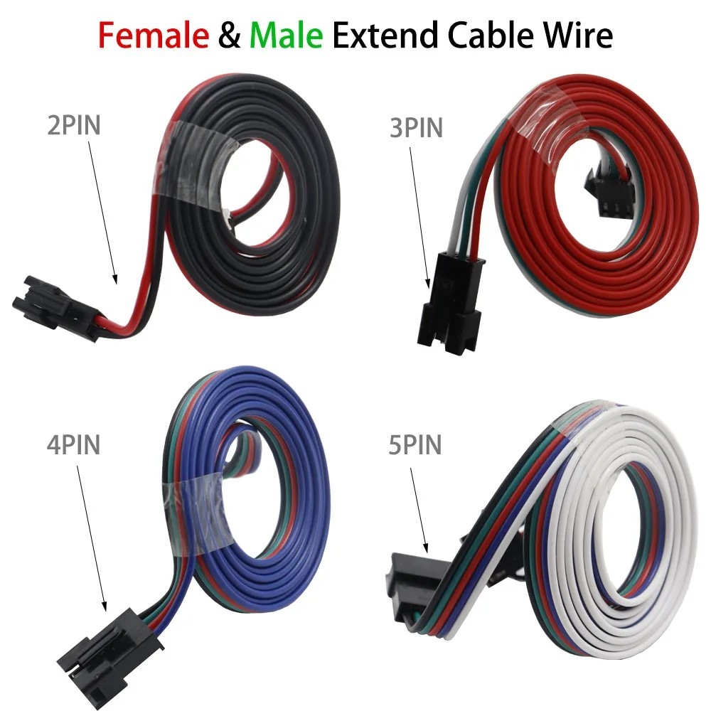 2PIN 3PIN 4PIN 5PIN Female Male JST Led Extend Cable Connector 0.5M/1M ...