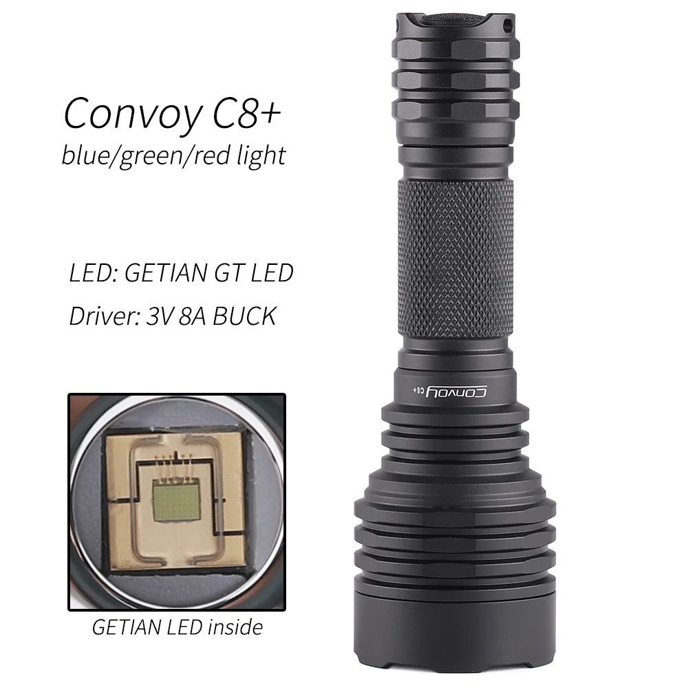 Convoy C8+ Flashlight Long Range Spot Light GETIAN Blue Green Red Light ...