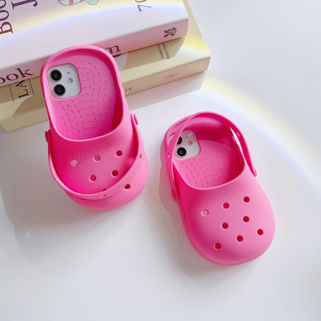 For Iphone 11 12 13 14 15 Pro max 3D Pink Crocs Soft Silicone Case ...