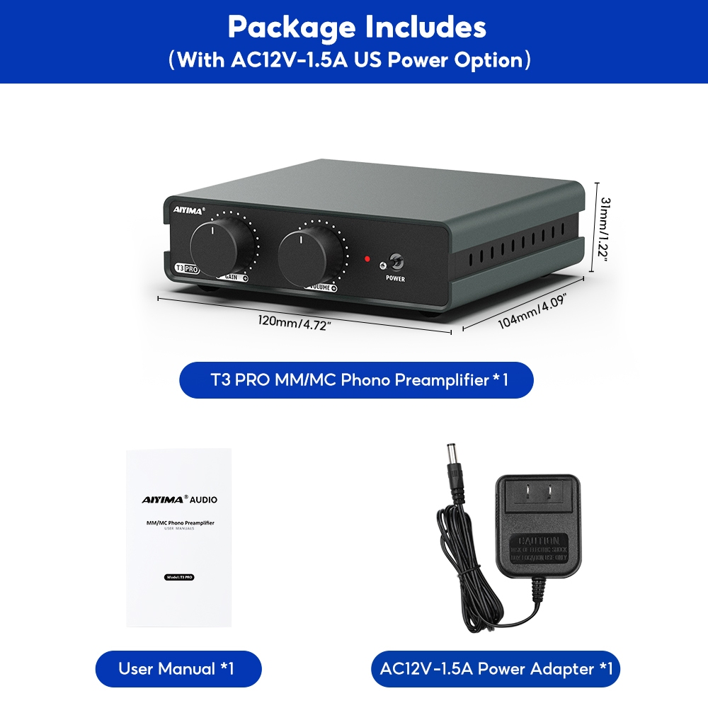 AIYIMA T3 PRO RIAA MM/MC Phono Preamplifier Vinyl Record Player Stereo ...