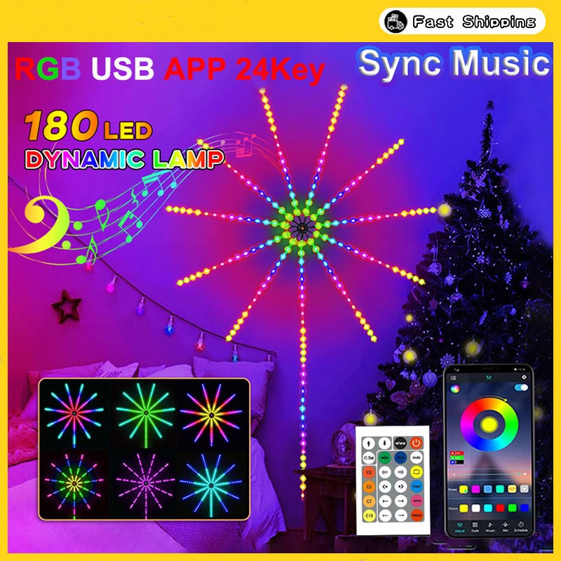 180LED Firework Lights Music Sound Sync RGB Lights With APP Remote Control Christmas Lights ...