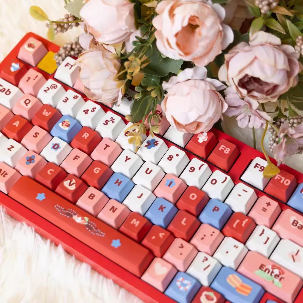 142 Keys Sweet Strawberry Keycaps Set Cherry Profile PBT Dye ...