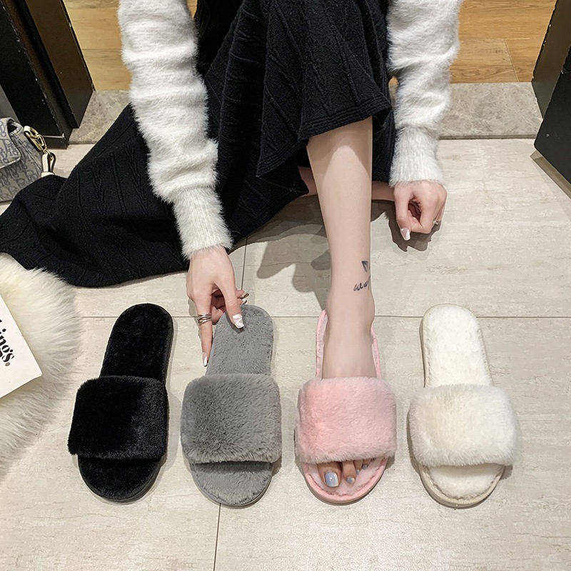 Sewing Shoes Pumps Rabbit Fur Slippers Plush Indoor Slides Plush Indoor ...