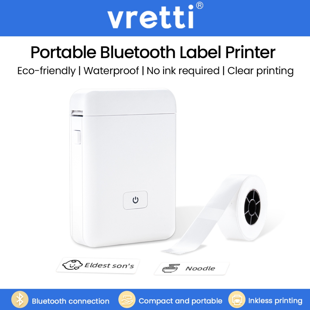 Vretti HP2 Label Printer, Inkless Thermal Bluetooth Wireless Portable ...
