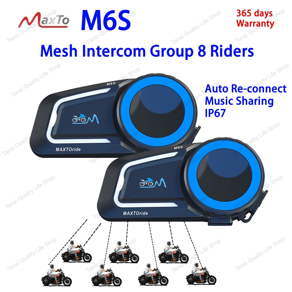 Maxto M6S Motorcycle Mesh Intercom Group 8 Riders 1KM Automatically Re ...