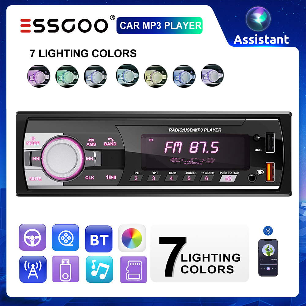 ESSGOO 1 Din Car Radio Stereo 12V Sterio with Bluetooth FM Audio Music USB SD Card AUX Play ...