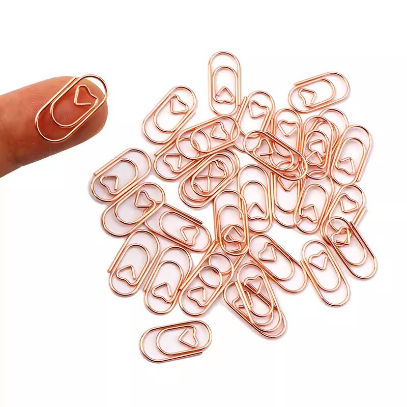 50pcs/bag Gold Rose Gold Paper Clips Mini Hollow Love Heart Binder ...