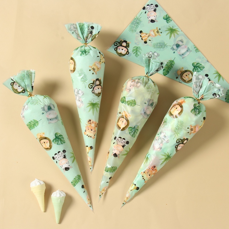 50pcs Jungle Animal Plastic Triangle Bags Cone Candy Bag Loot Bags For ...