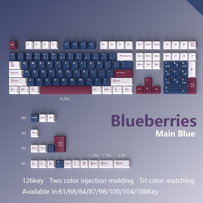 -LW- Blueberries PBT Material CHERRY Profile 125 Keys Mechanical ...
