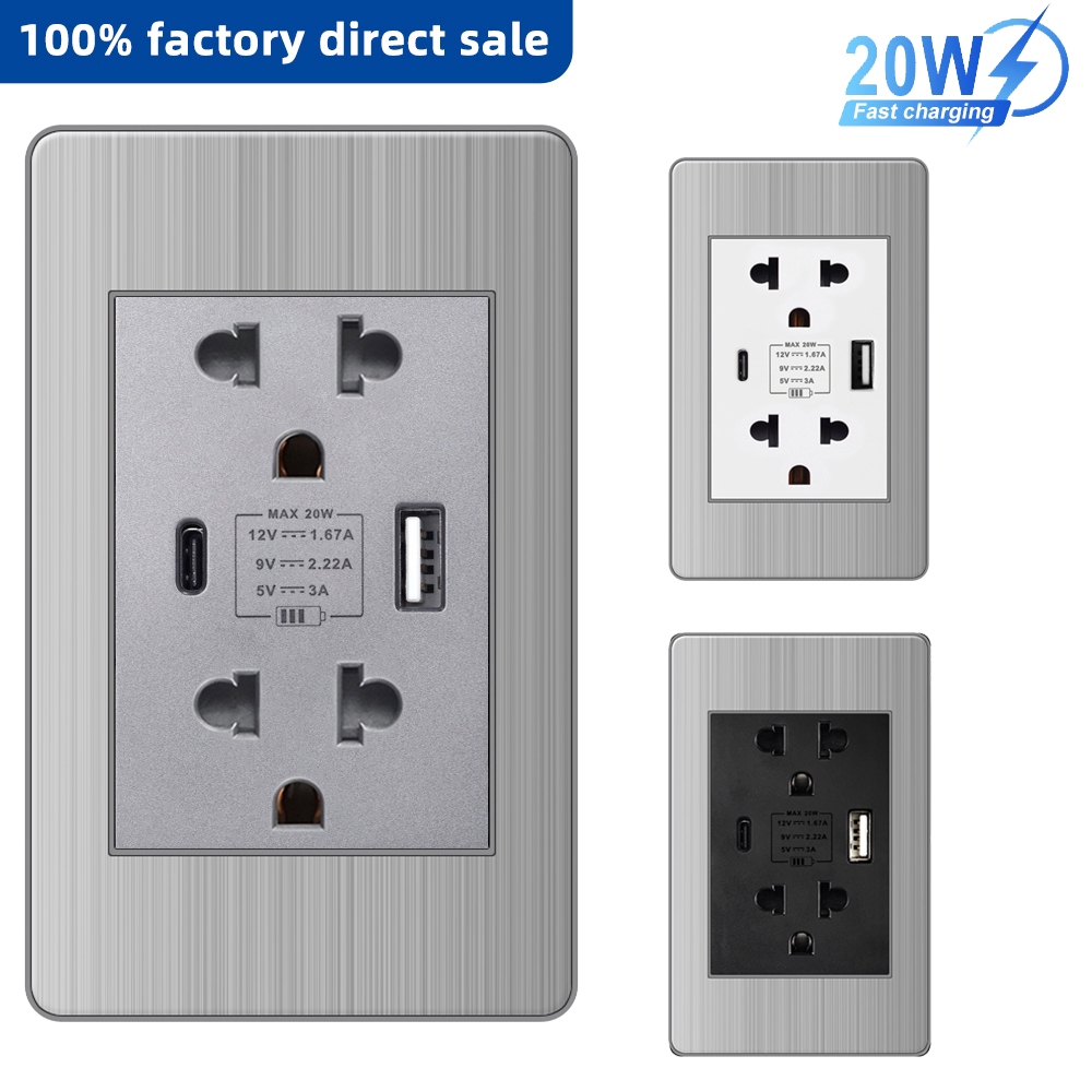 VISWE usb c 20W socket wall socket black socket white socket grey ...