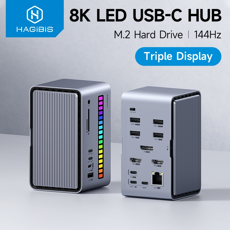Hagibis Dual USB C Docking Station Triple Monitor LED Strip Light USB-C ...