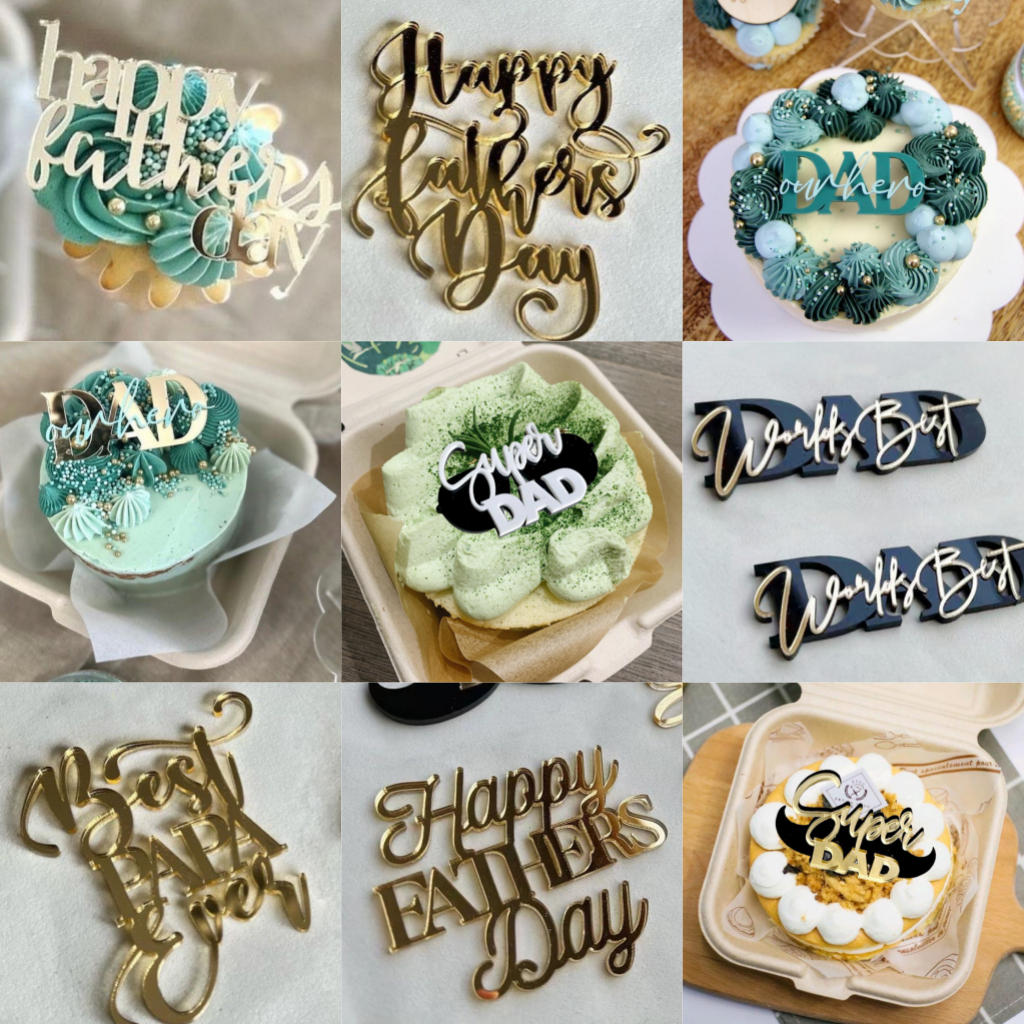 12 Pieces Happy Father's Day Cupcake Toppers, Double Layer Acrylic Cake ...