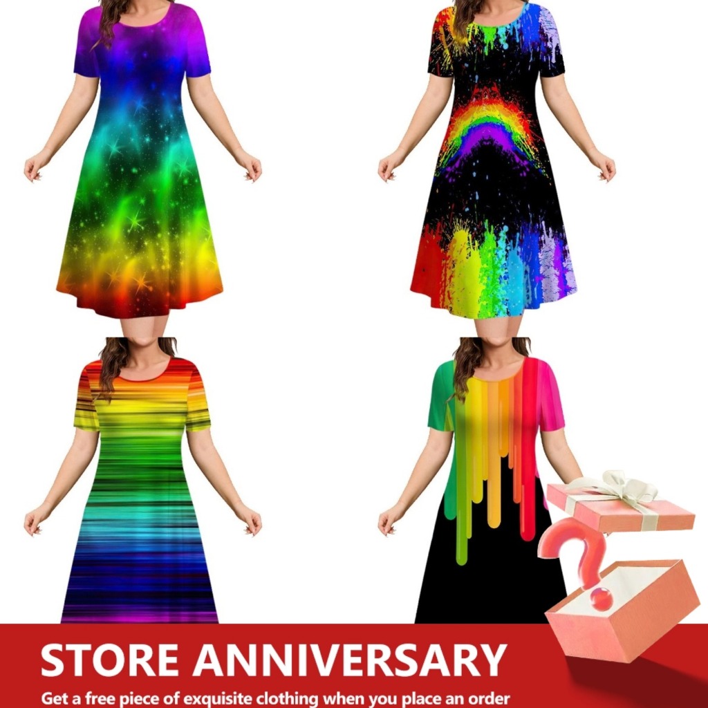 Pride Month Rainbow Pattern Printing LGBT Dress New Trendy 2024 Women's ...