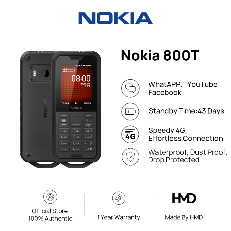 Nokia 800 Tough 4G Phone 2.4 Inches IP68 Water Resistant 43 Days ...